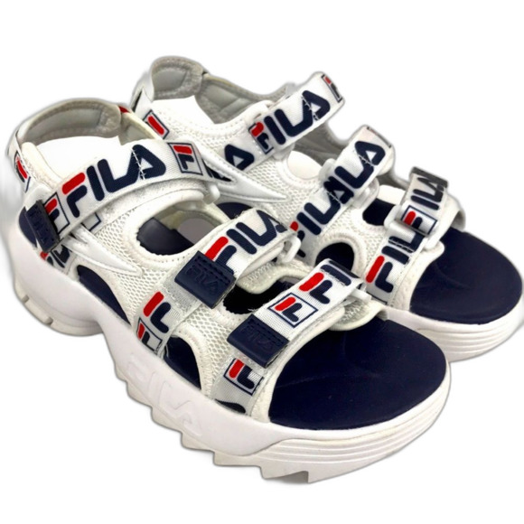 Fila | Shoes | Fila Womens Disruptor Sandals White Navy Red 6 Us | Poshmark
